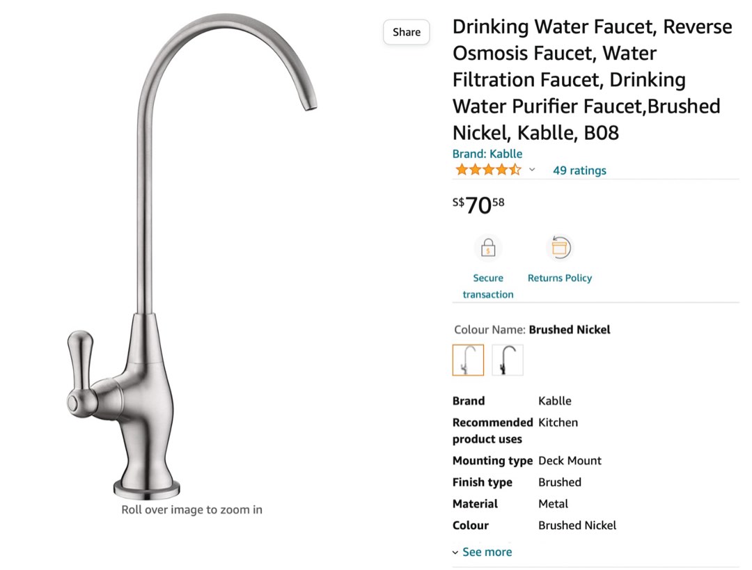 Drinking water reverse osmosis faucet, Furniture & Home Living ...