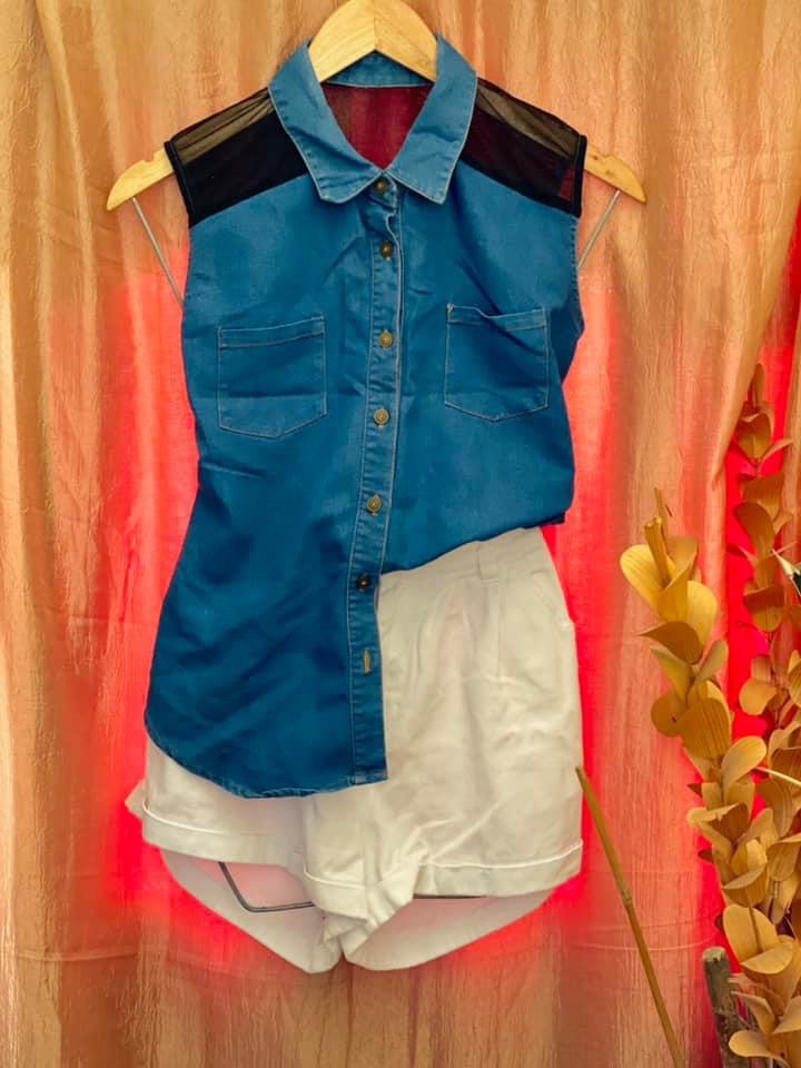 FOLDED & HUNG DENIM TOP, Women's Fashion, Tops, Sleeveless on Carousell