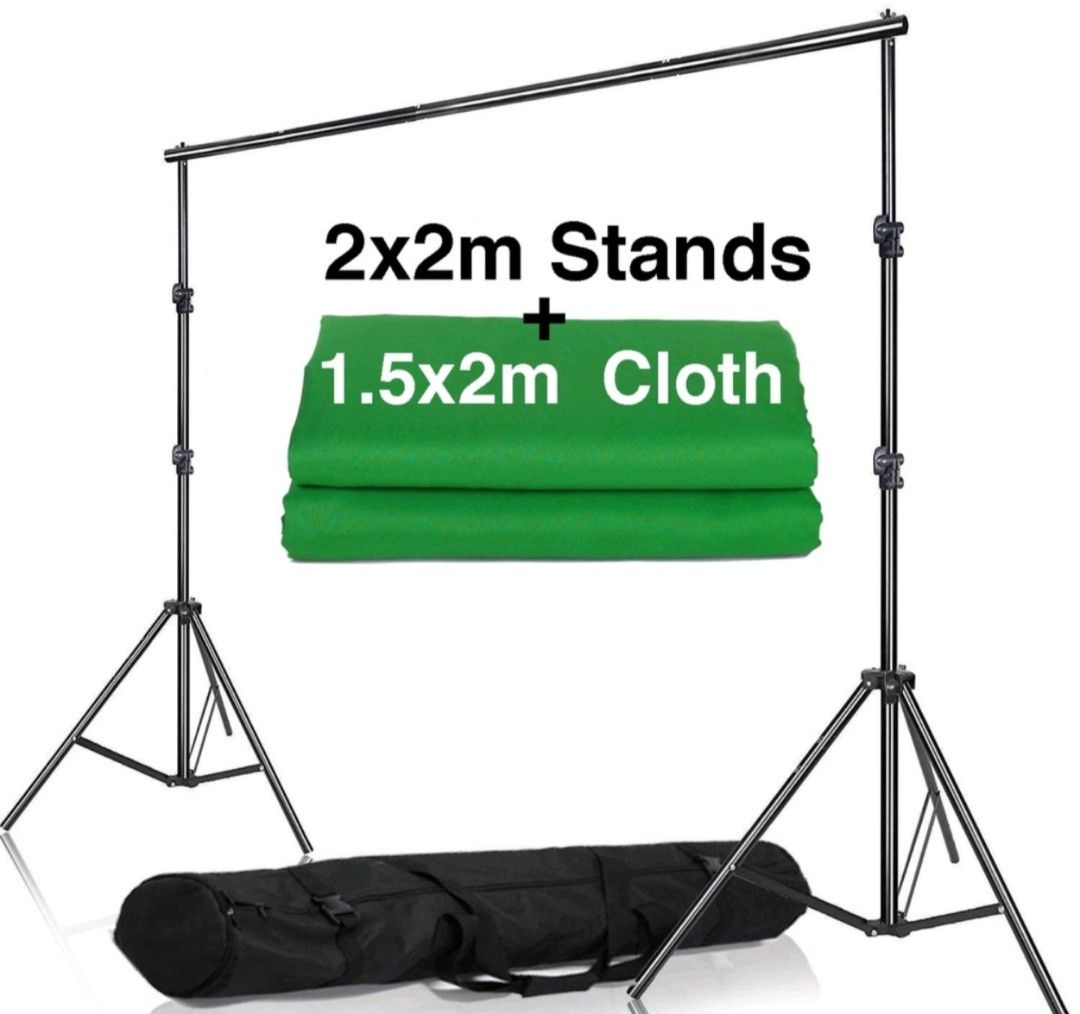 Green Screen Backdrop Set with 2x 2m Stands, Photography, Photography ...