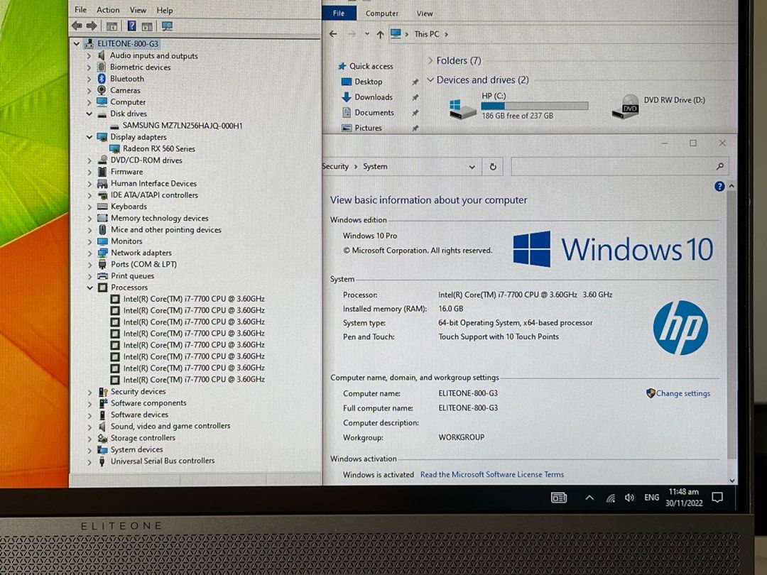 HP ELITEONE AiO All-in-One Touchscreen 24 inch FHD Desktop Computer PC ...