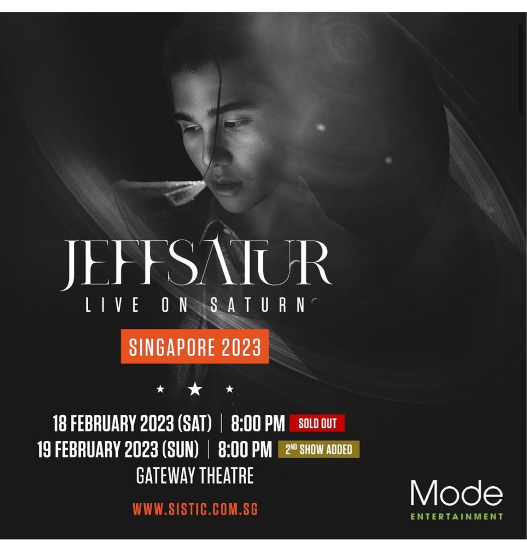 [HTB] Jeff Satur live on saturn in Singapore, Tickets & Vouchers, Event Tickets on Carousell