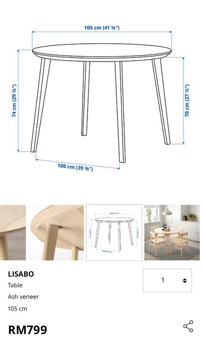 Ikea Lisabo Dining Table, Furniture & Home Living, Furniture, Tables ...