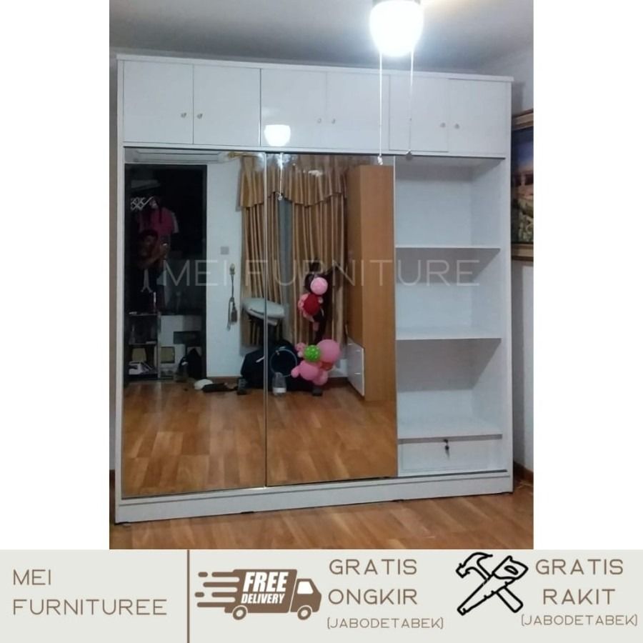 Jual lemari sliding 3 pintu cermin minimalis plus kabinet murah ...