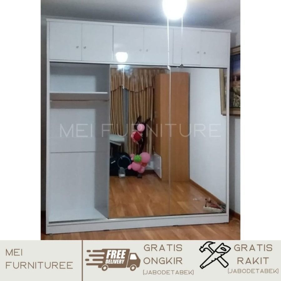 Jual lemari sliding 3 pintu cermin minimalis plus kabinet murah ...