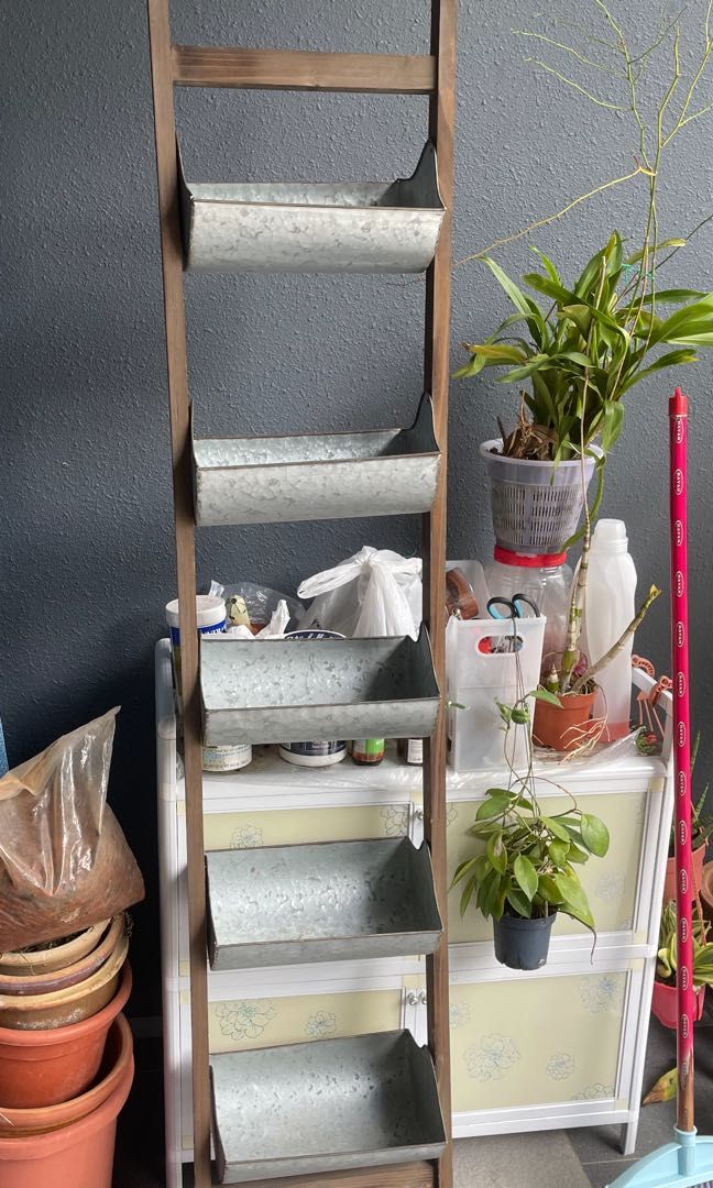 Metal ladder plant pot with wooden holder (negotiate), Furniture & Home ...