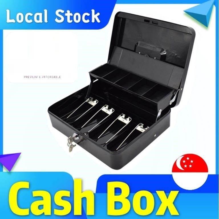 Black Metal Petty Cash Case Safe Money Box Drawer POS Cashier Box ...