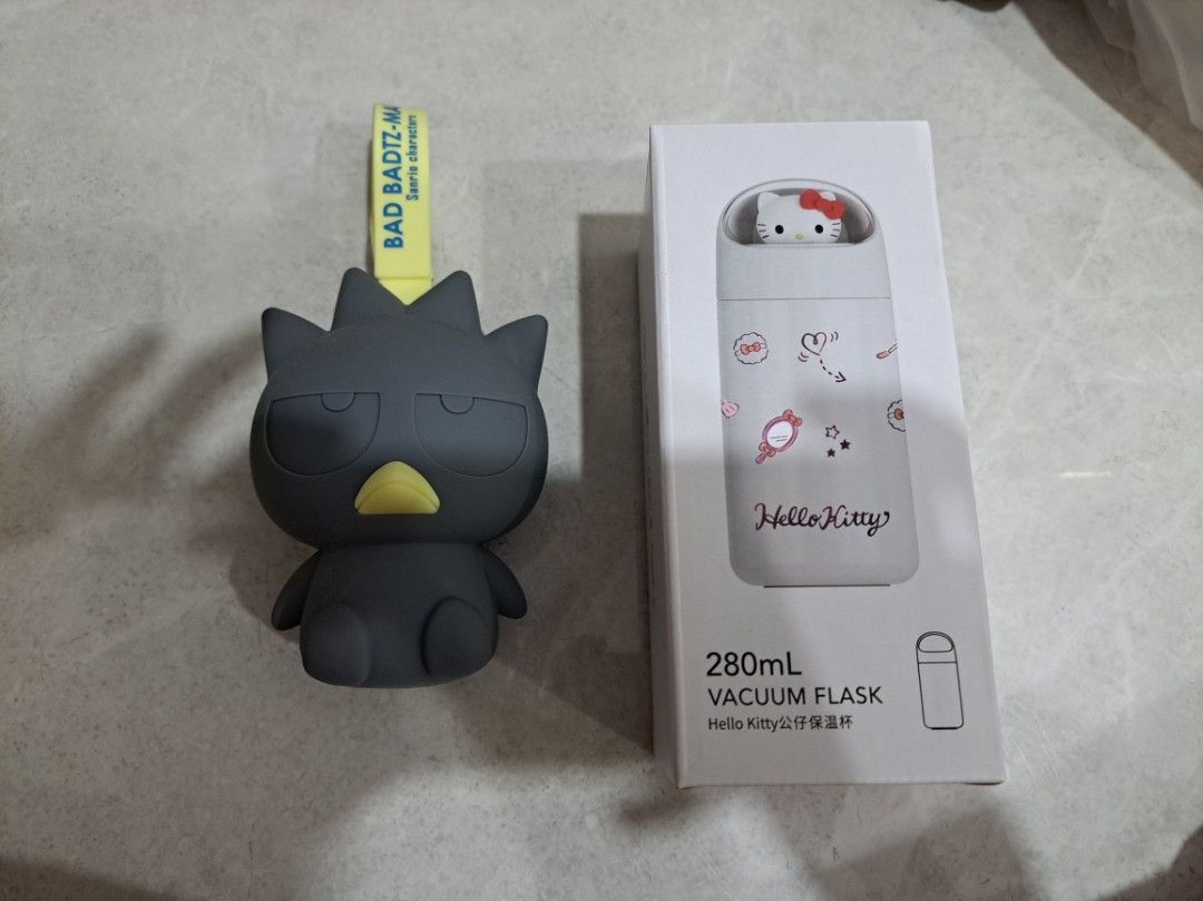Miniso Hello kitty vacuum flask and badtz-Maru pouch, Furniture & Home ...