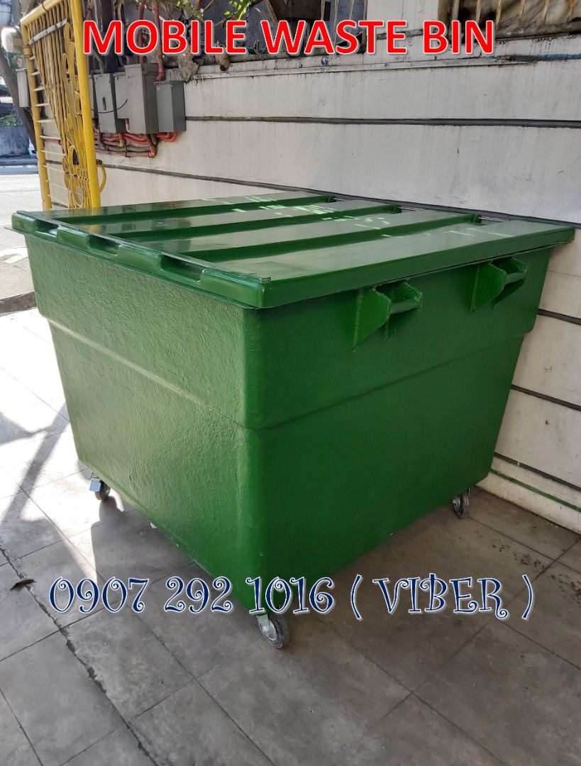 Mobile bin trash bin w/wheels 1350L 330, Furniture & Home Living ...