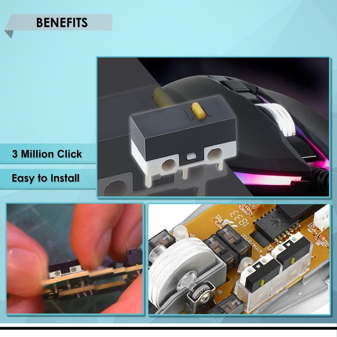 MOUSE CLICKER SWITCH, 3 MILLION CLICK, 3-PIN 0.05A 30V, BEST FOR MOUSE ...