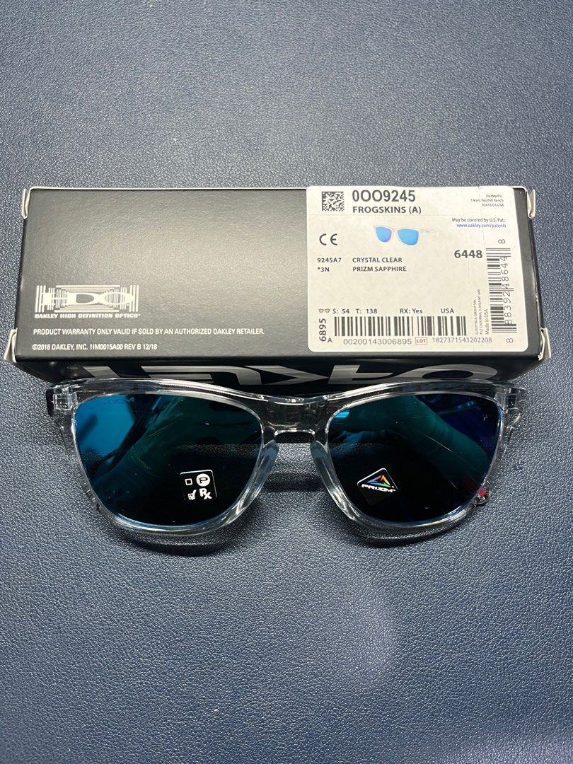 Oakley Frogskins Asian fit Crystal Clear Prizm Sapphire, Men's Fashion ...