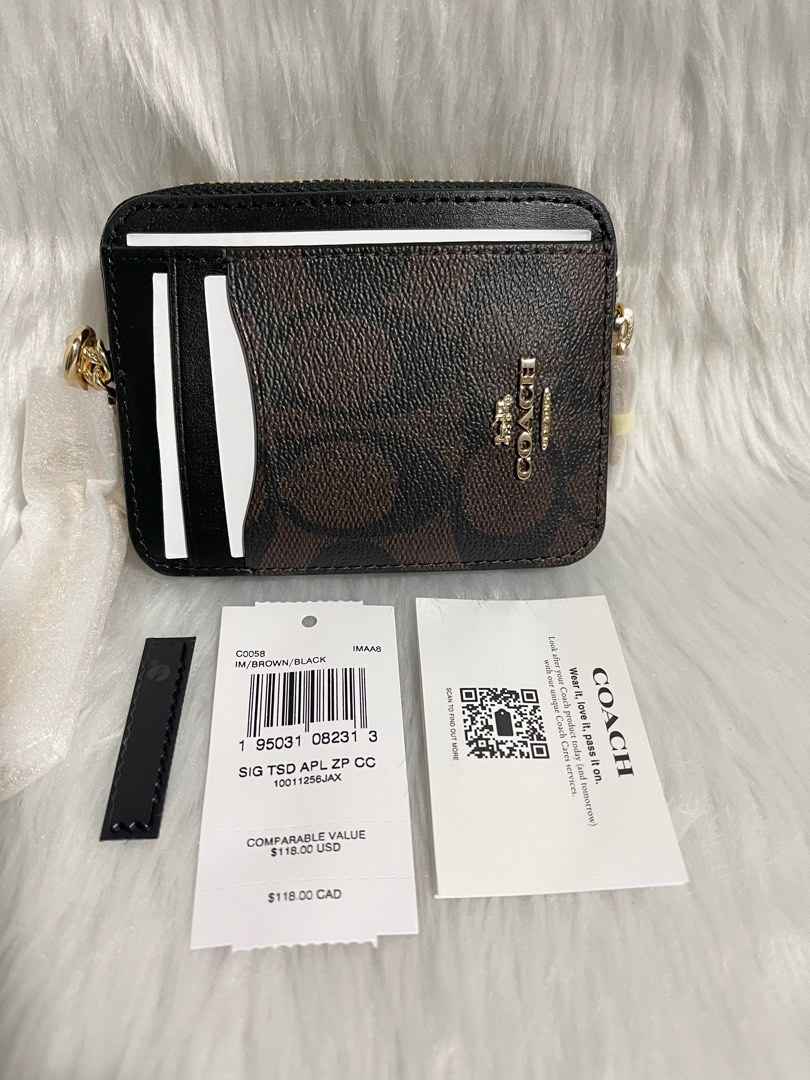 Original Coach Zip Card Case In Signature Brown/Black/Mahogany, Luxury ...