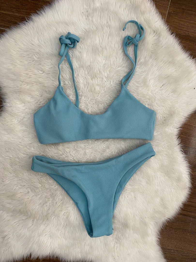 Ribbed 2-Piece Swimsuit Bikini in Teal, Women's Fashion, Swimwear ...