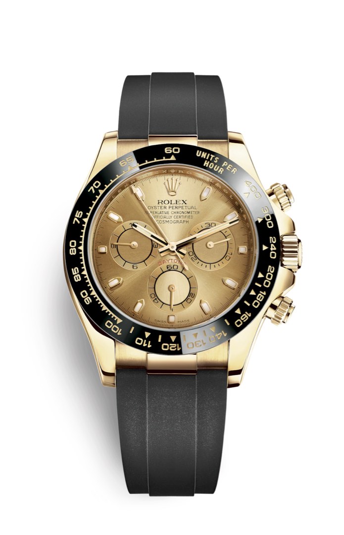 Rolex Cosmograph Daytona, Champagne colour, Yellow gold, Rubber strap ...