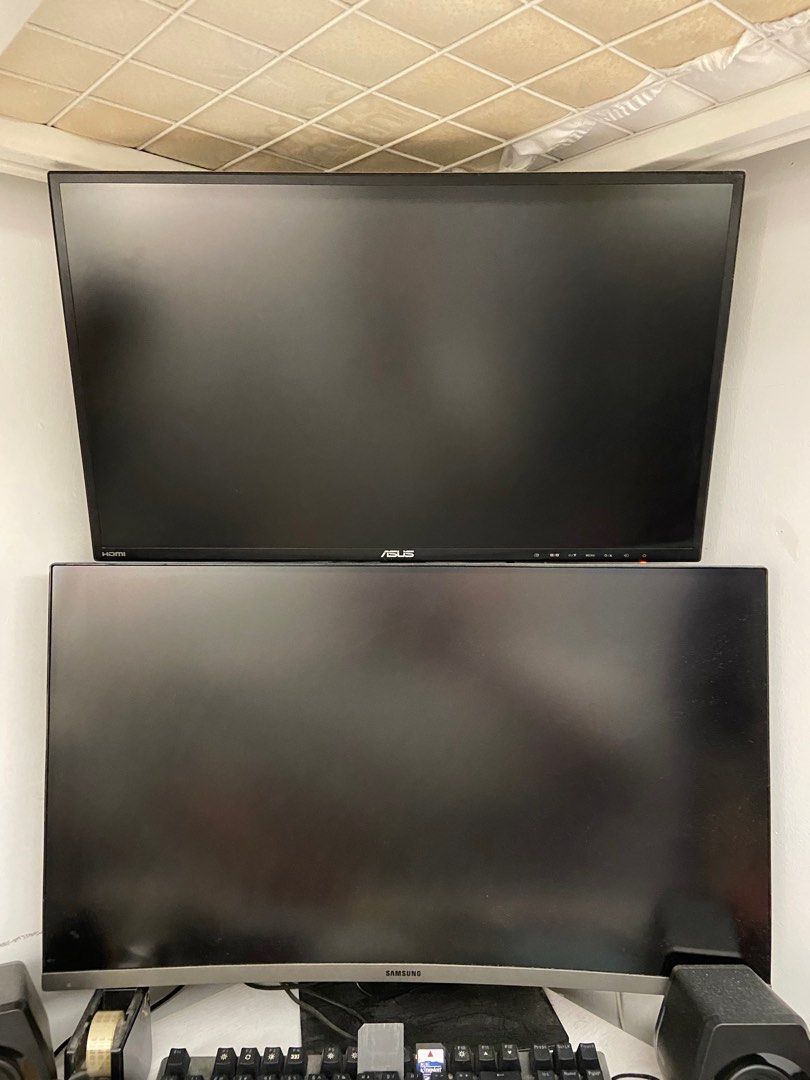 齊說明書同單 Samsung 27” 曲mon 加 24“ asus mon 連mon架 monitor, 電腦＆科技, 桌上電腦 ...