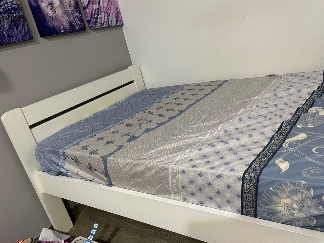 Scandinavian single bed frame with mattress, Furniture & Home Living ...