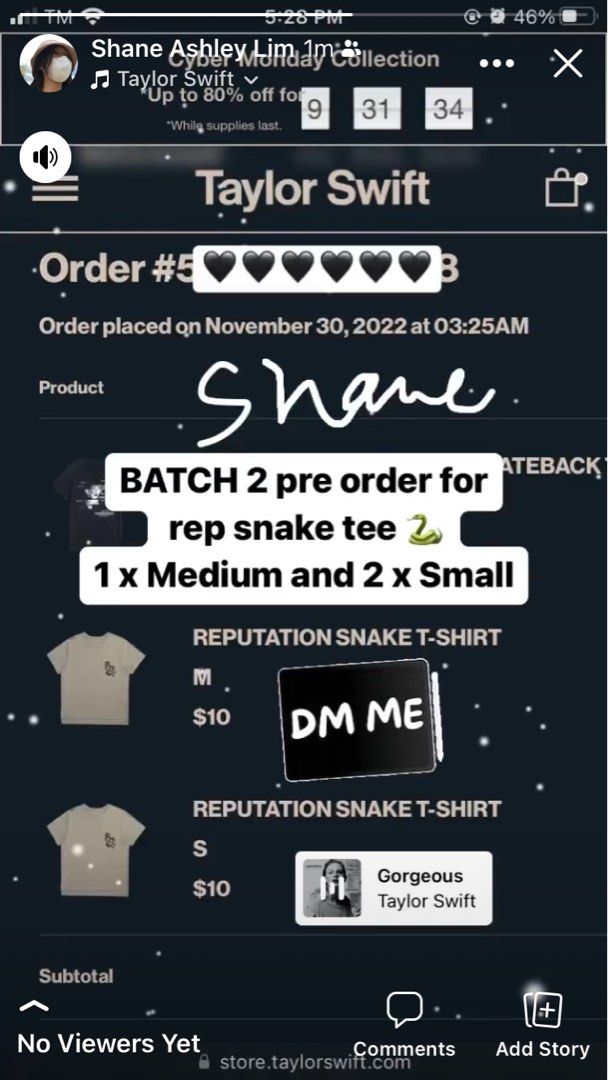 Taylor Swift Reputation Snake T-Shirt Official Merch PRE ORDER, Hobbies ...