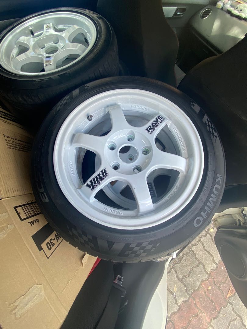 Rays TE37 White (Dekitted) - With tyres , Car Accessories, Tyres & Rims ...
