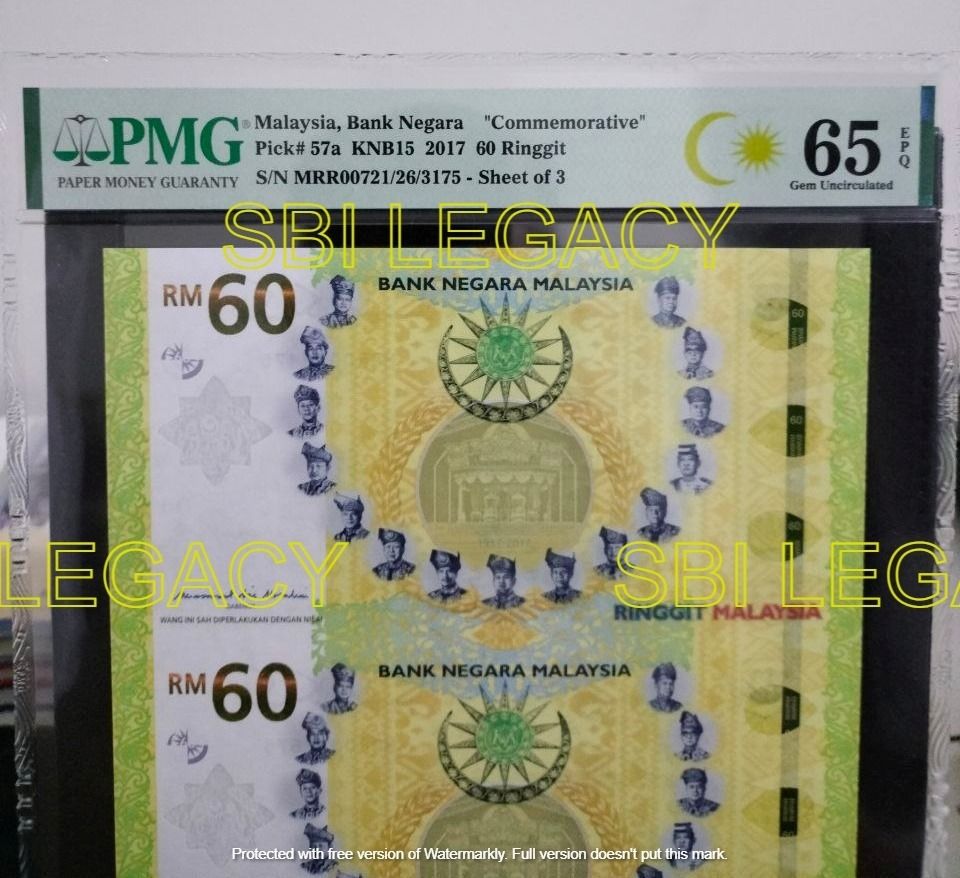 Uncut 3-in-1 MRR RM60 Banknote PMG 65EPQ, Hobbies & Toys, Collectibles ...