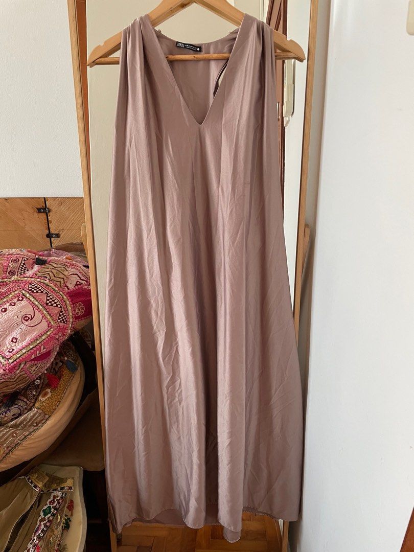 ZARA satin evening gown, Women's Fashion, Dresses & Sets, Evening dresses & gowns on Carousell