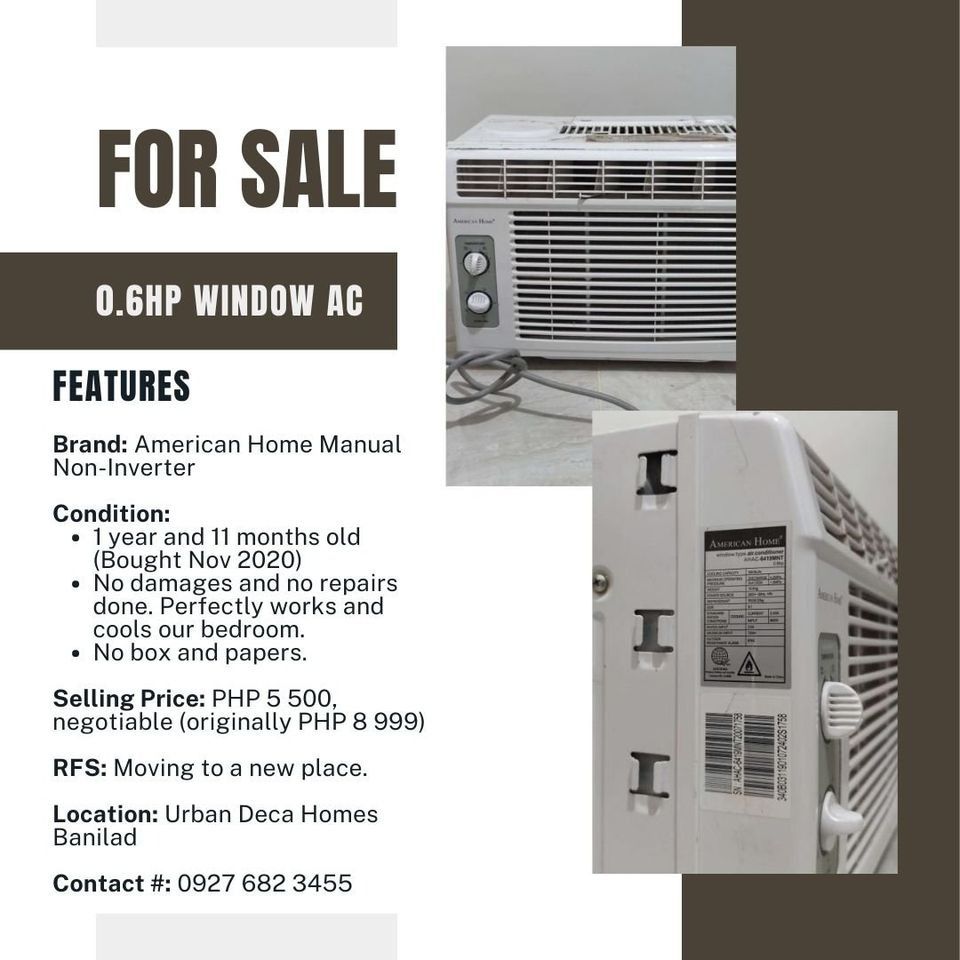 0.6HP American Home Window Type Manual (Non-Inverter) Aircon, TV & Home ...