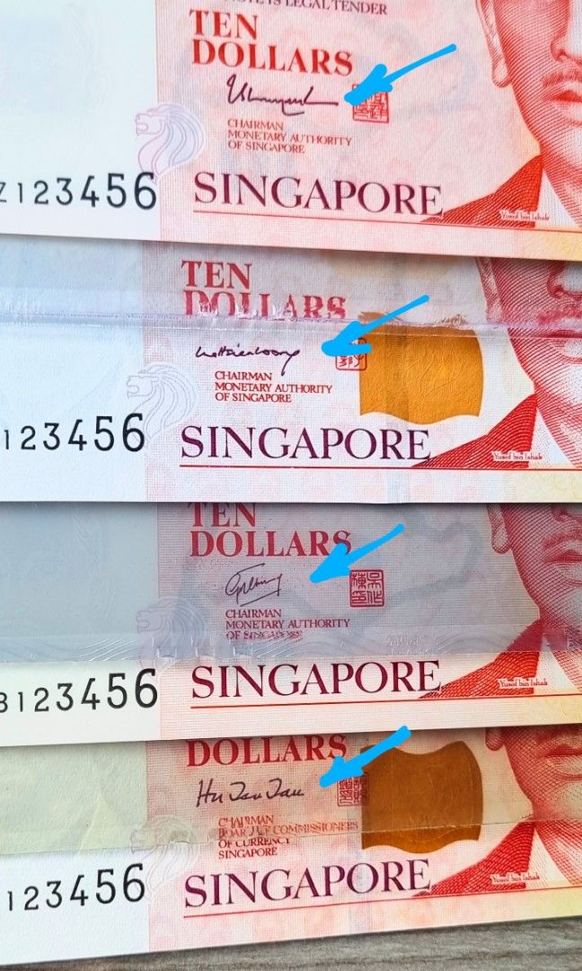 4 Different Signatures Ascending $10 Singapore Banknote, Hobbies & Toys ...