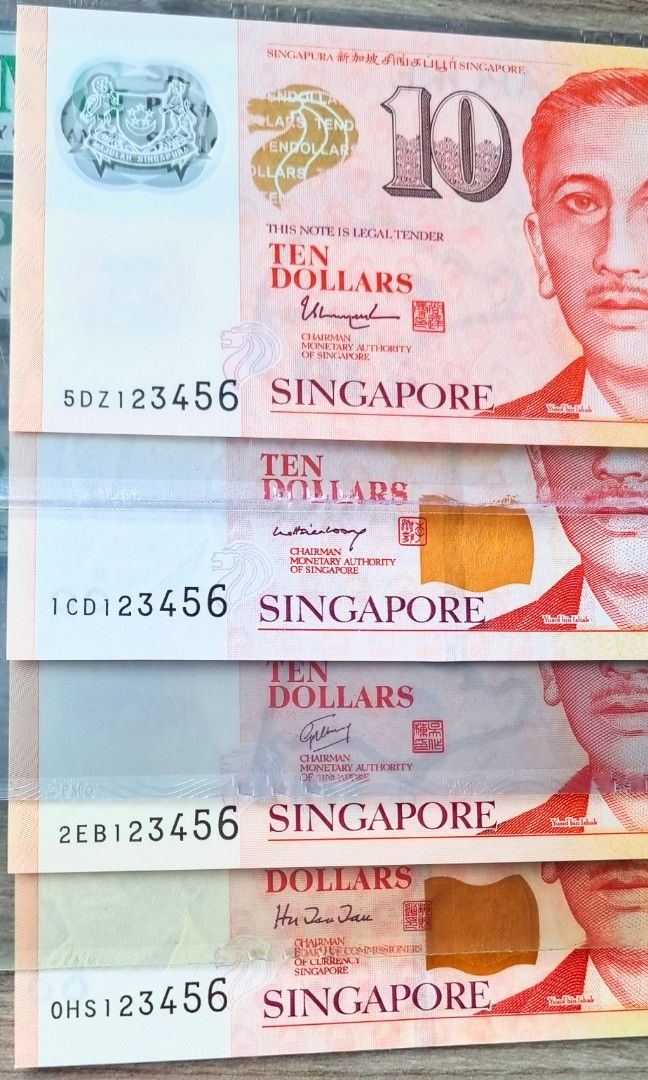 4 Different Signatures Ascending $10 Singapore Banknote, Hobbies & Toys ...