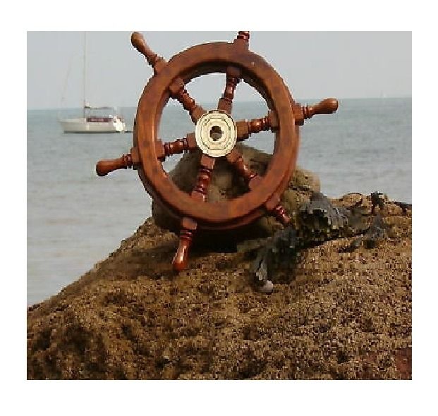 6 SPOKES Wooden Ship Wheel with Brass Inserts Center Section ...