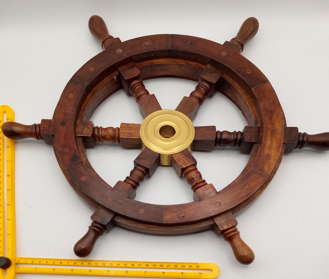 6 SPOKES Wooden Ship Wheel with Brass Inserts Center Section ...
