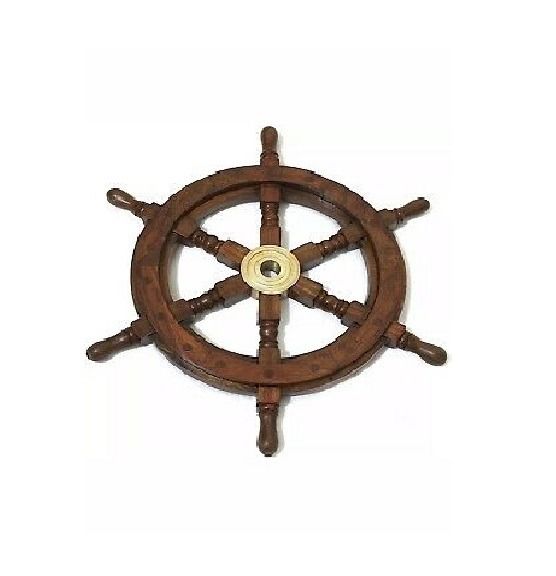 6 SPOKES Wooden Ship Wheel with Brass Inserts Center Section ...