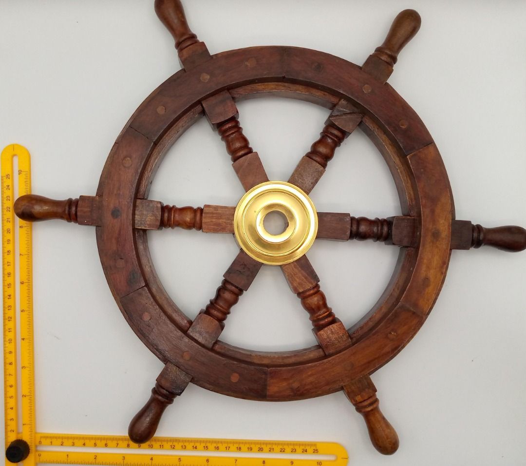 6 SPOKES Wooden Ship Wheel with Brass Inserts Center Section ...