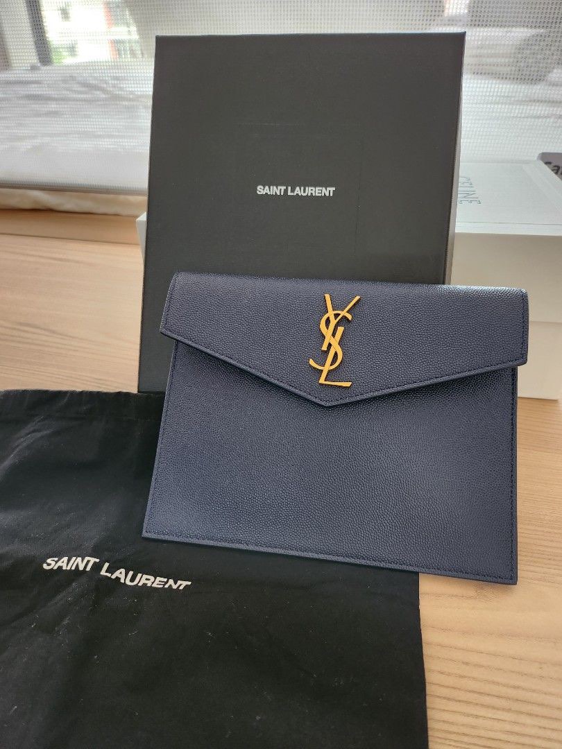 Authentic Yves Saint Laurent YSL Uptown Baby Clutch Blue, Luxury, Bags ...
