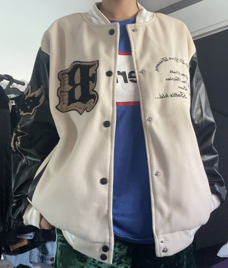 ONHAND Black & Light Brown Varsity Jacket, Women's Fashion, Coats, Jackets and Outerwear on ...