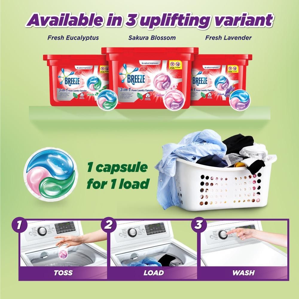 Breeze 3in1 Capsule Detergent Fresh Lavender + Sakura Blossom + Fresh ...