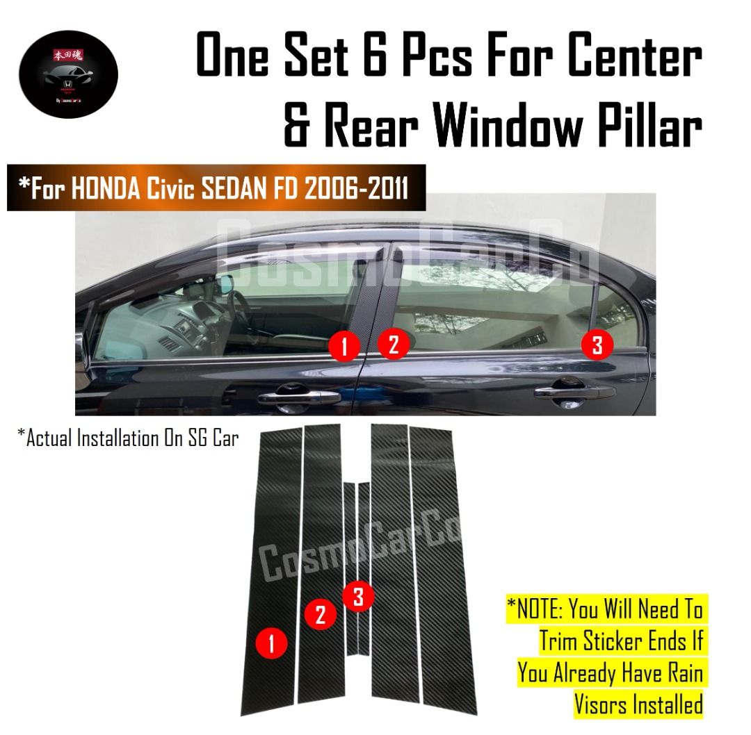 CARBON FIBER Design Car Window Pillar Sticker For HONDA Civic FD 8th ...