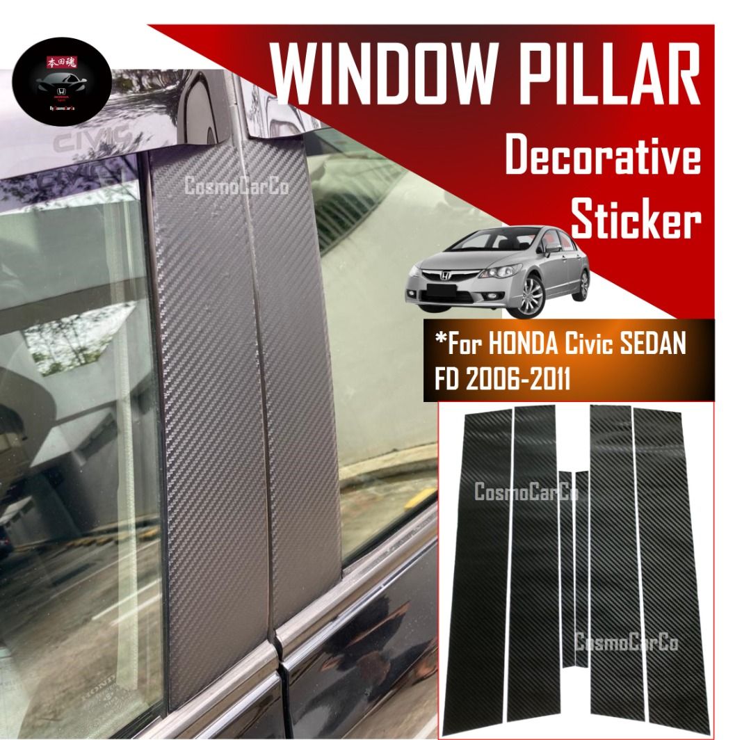 CARBON FIBER Design Car Window Pillar Sticker For HONDA Civic FD 8th ...