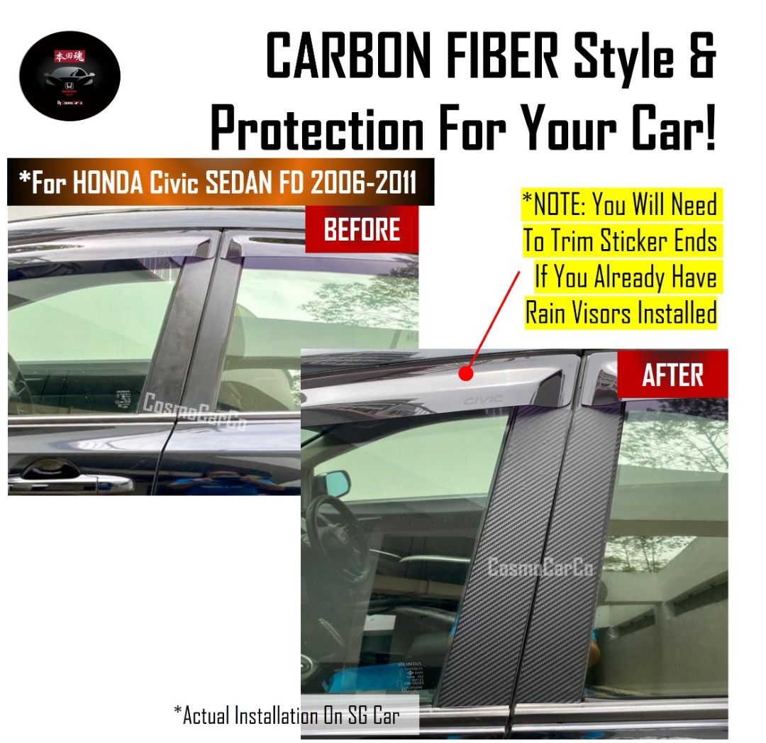 CARBON FIBER Design Car Window Pillar Sticker For HONDA Civic FD 8th ...