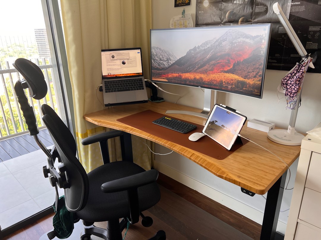 Ergoedge Bamboo Ergo Curve desk electric height adjustable table solid ...