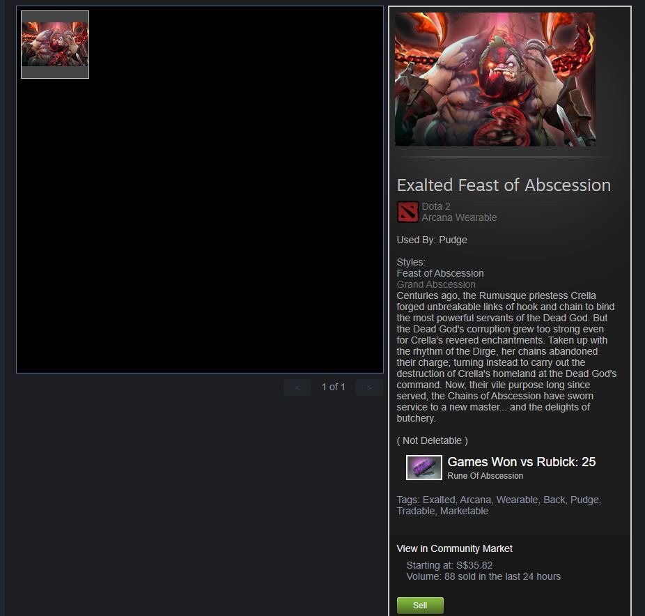 Exalted Feast of Abscession Style 2 unlocked Pudge arcana, Video Gaming, Gaming Accessories, In ...