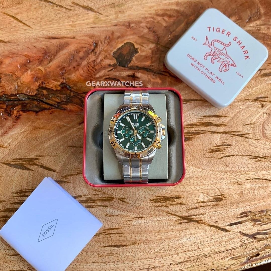 Fossil FS5622 Garrett Chronograph Green Dial Two-Tone Stainless-Steel ...