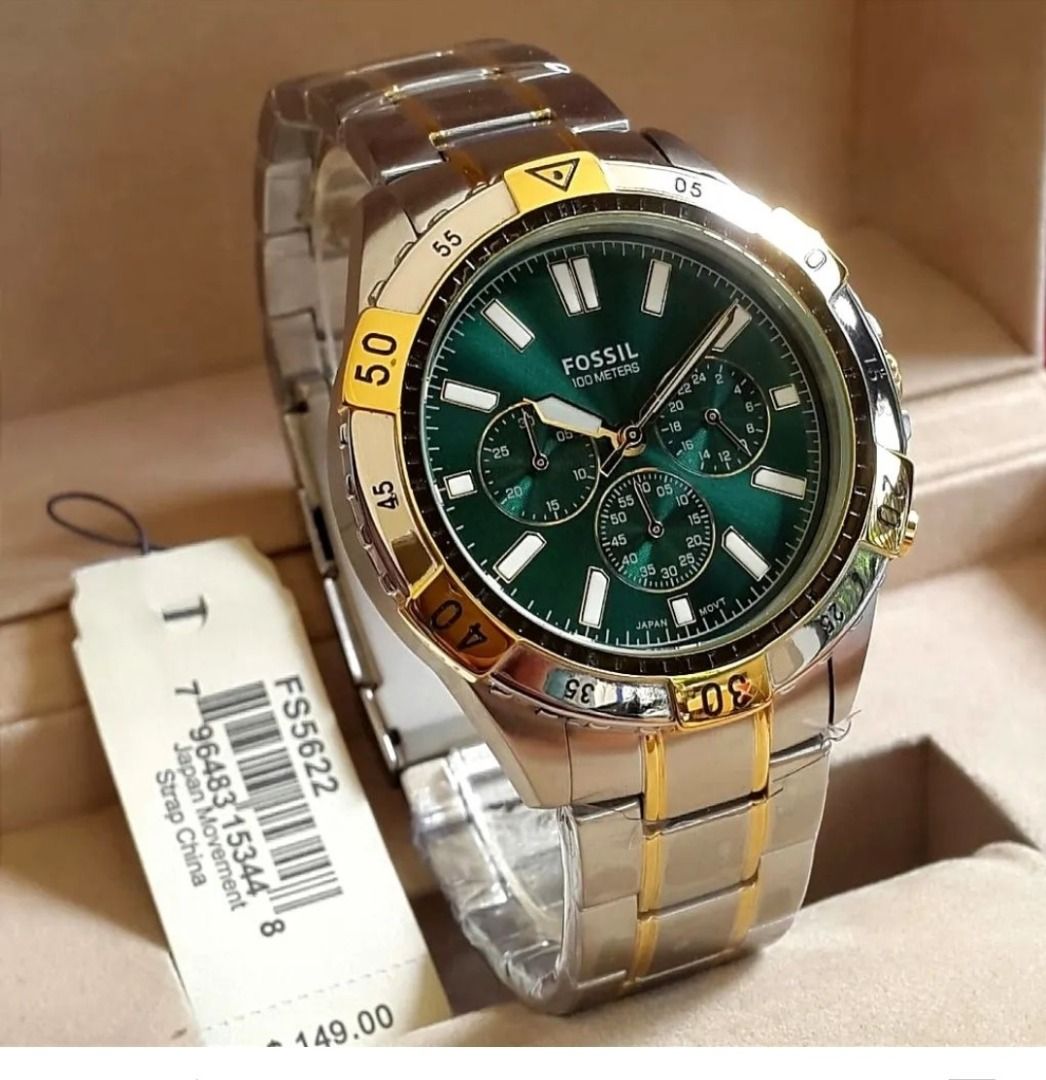 Fossil FS5622 Garrett Chronograph Green Dial Two-Tone Stainless-Steel ...