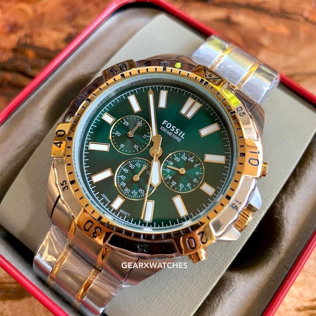 Fossil FS5622 Garrett Chronograph Green Dial Two-Tone Stainless-Steel ...