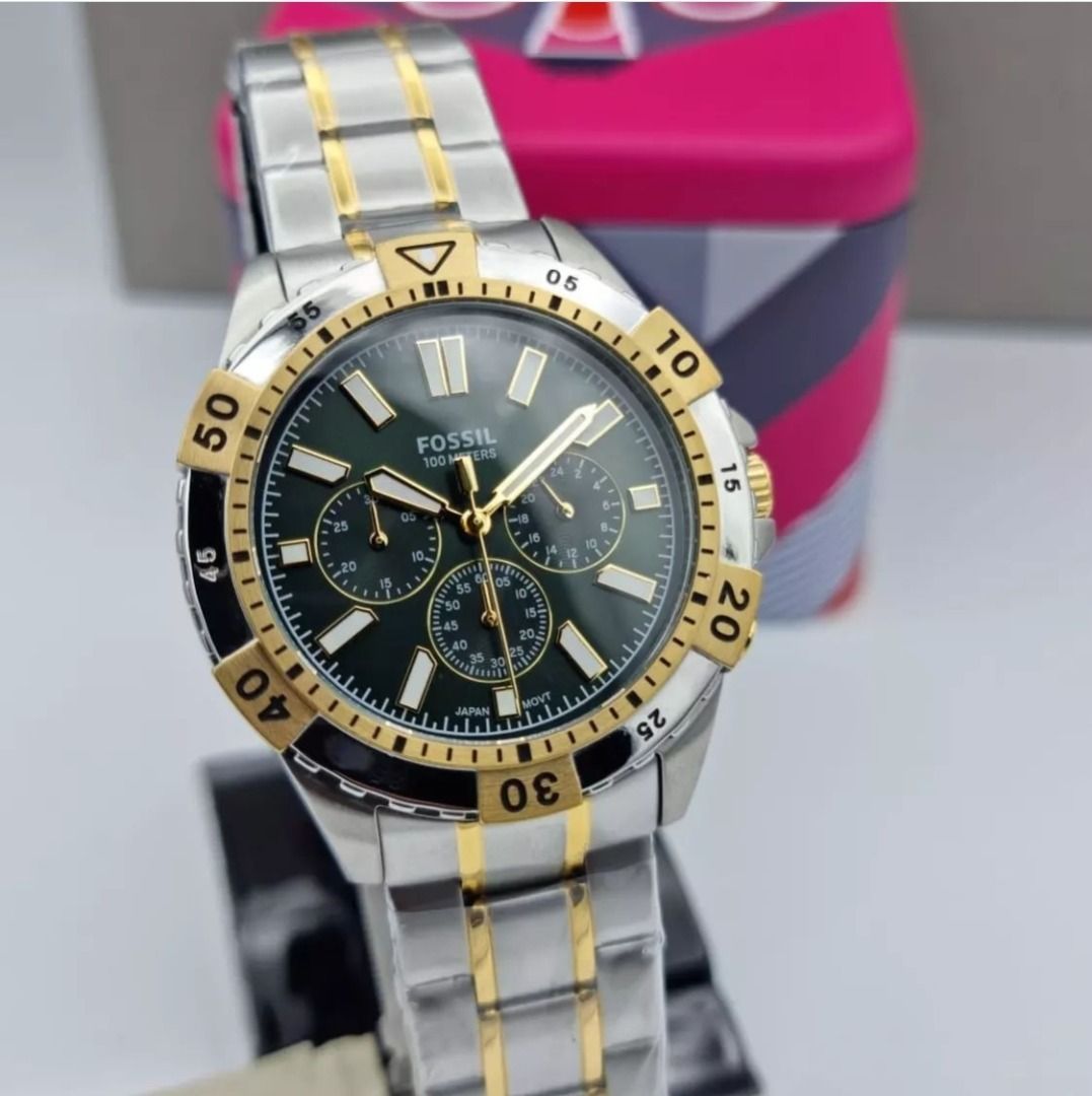 Fossil FS5622 Garrett Chronograph Green Dial Two-Tone Stainless-Steel ...