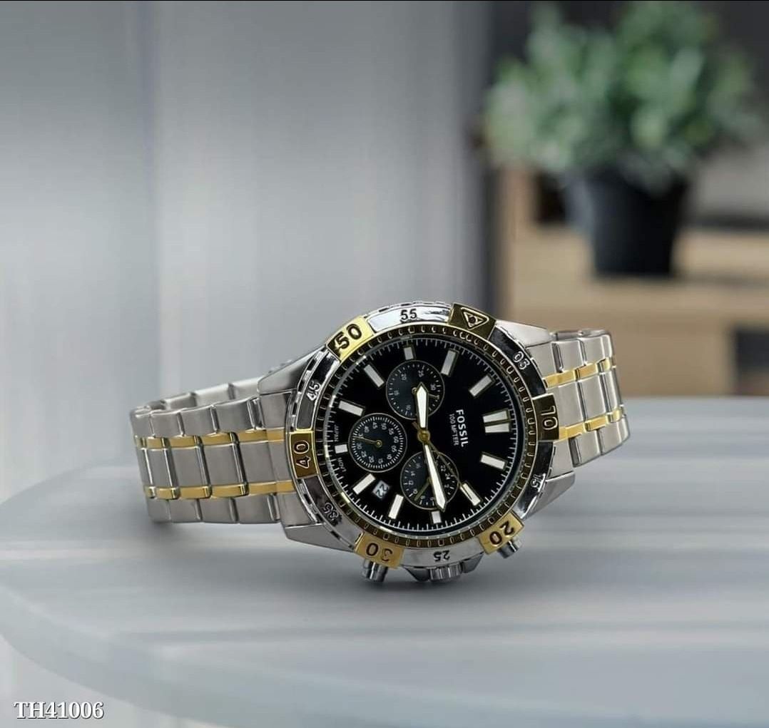 Fossil Garrett Chronograph Black Dial Two-Tone Stainless-Steel Watch ...