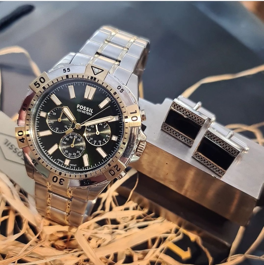 Fossil Garrett Chronograph Black Dial Two-Tone Stainless-Steel Watch ...