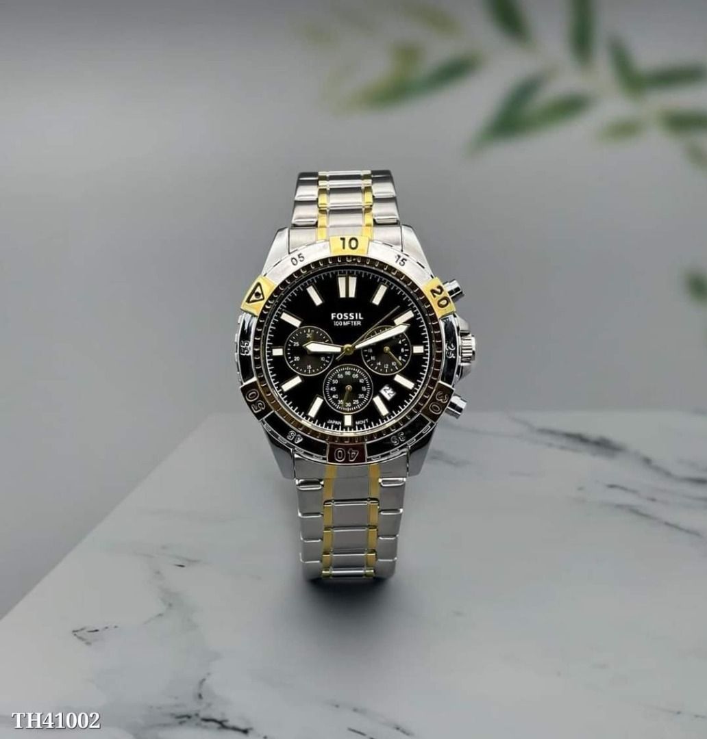 Fossil Garrett Chronograph Black Dial Two-Tone Stainless-Steel Watch ...