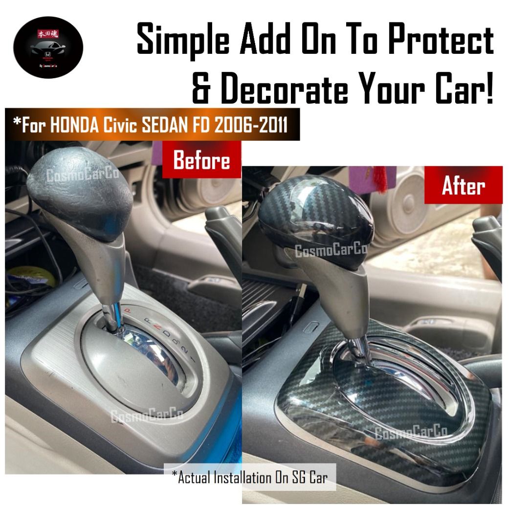 HONDA Civic FD Car Gear Knob & Panel Cover CARBON FIBER Print Right ...