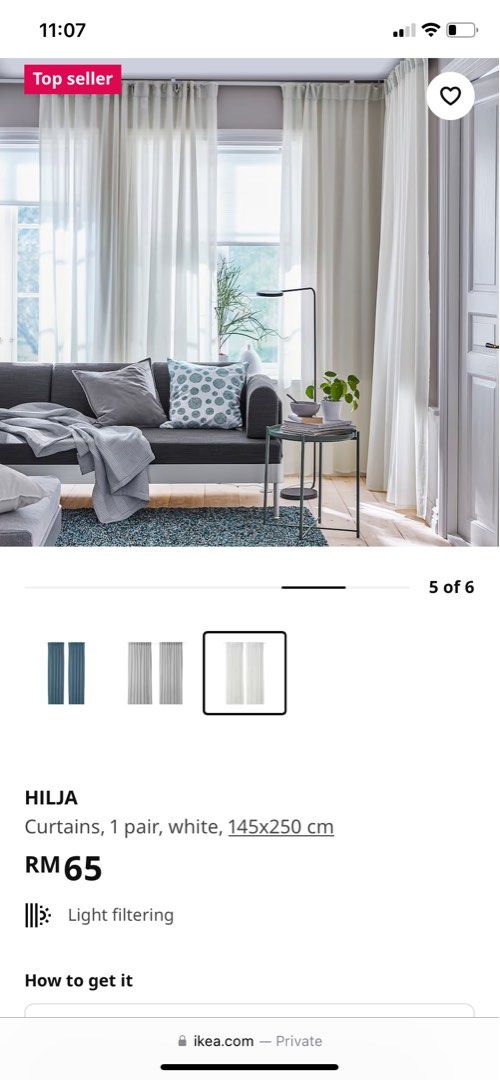 IKEA Curtains (HILJA) free postage, Furniture & Home Living, Home Decor ...
