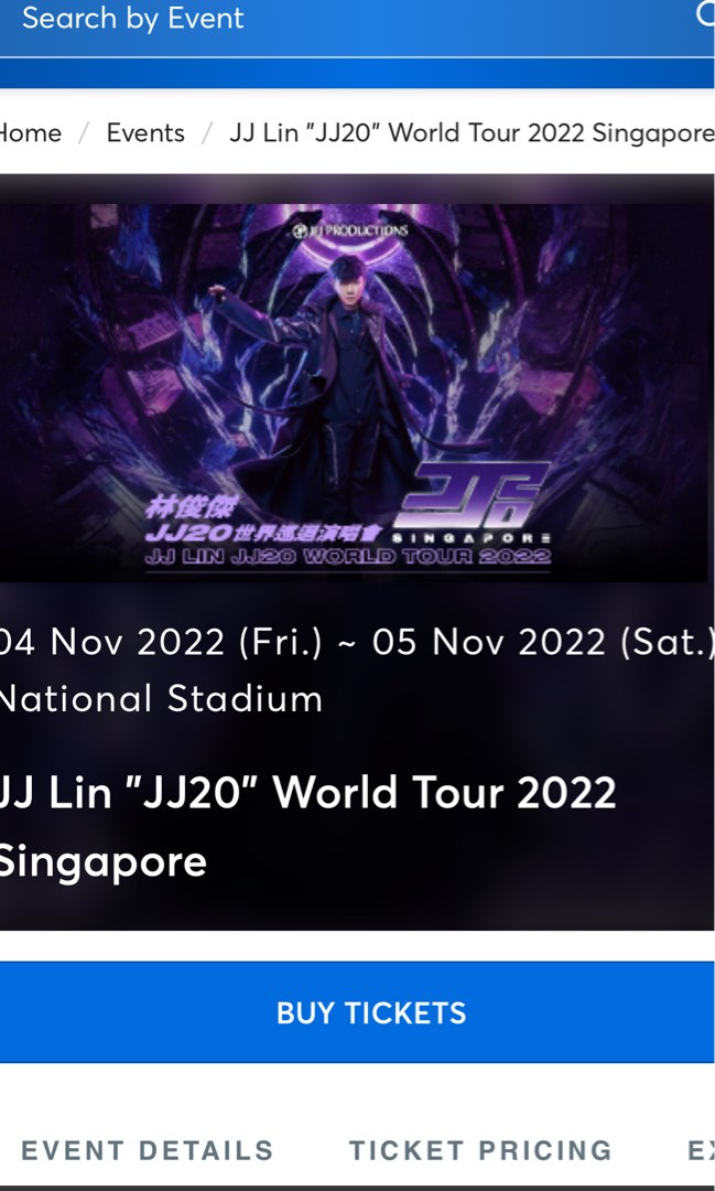 JJ lin Concert Tickets 4 Nov PB2, Tickets & Vouchers, Event Tickets on Carousell