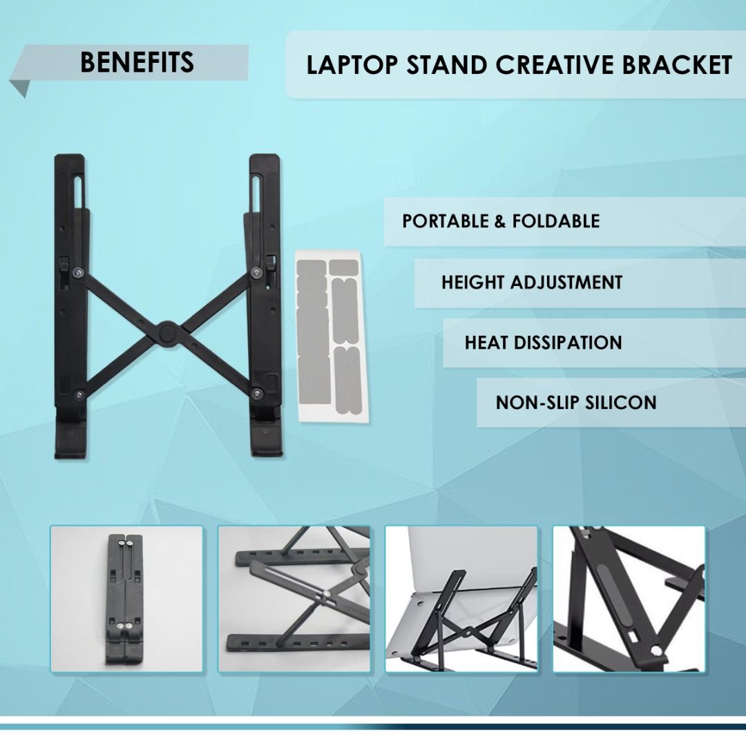 LAPTOP STAND CREATIVE FOLDING STORAGE BRACKET BLACK, ADJUSTABLE ...