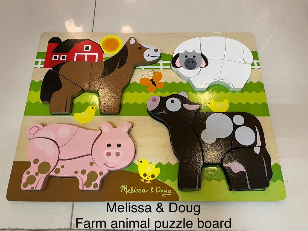 Melissa & Doug Farm Animal Puzzle Board, Hobbies & Toys, Toys & Games ...